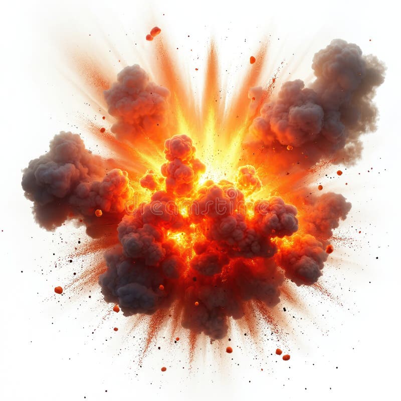 Dramatic Illustration Showcases Large Explosion on White Background ...