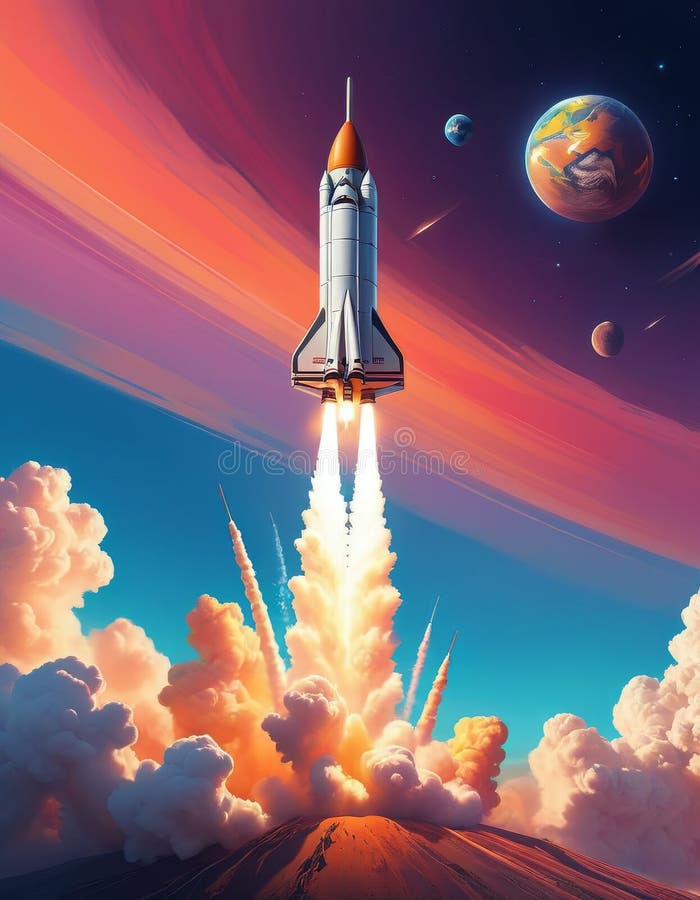 Space Shuttle Launching into Deep Space Stock Illustration ...