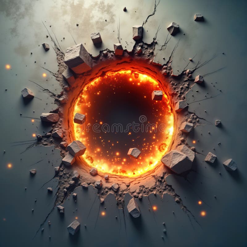 Dramatic Illustration of Wall with Large Circular Hole. Intense ...