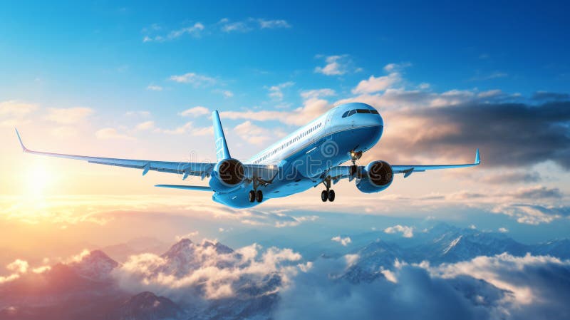 Aerial View of Airplane Flying with Sunlight in Background Stock ...