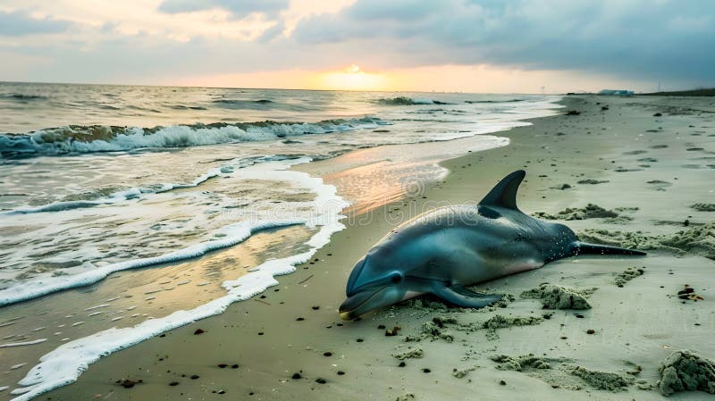 Dramatic Image of a Beached Dolphin Washed Up on a Scenic Beach at ...