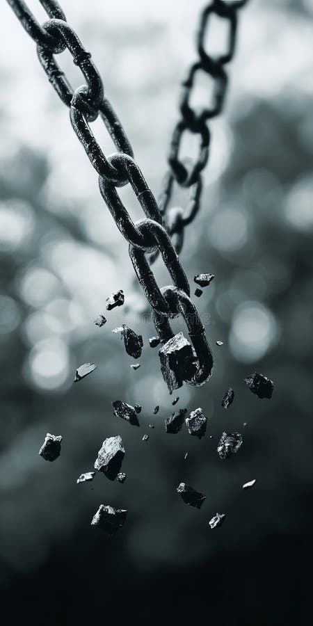 Dramatic Image of a Breaking Chain with Debris Flying in a Monochrome ...