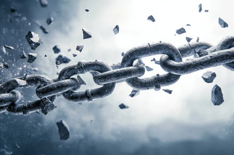 Dramatic Image of a Breaking Chain with Flying Debris Symbolizing ...