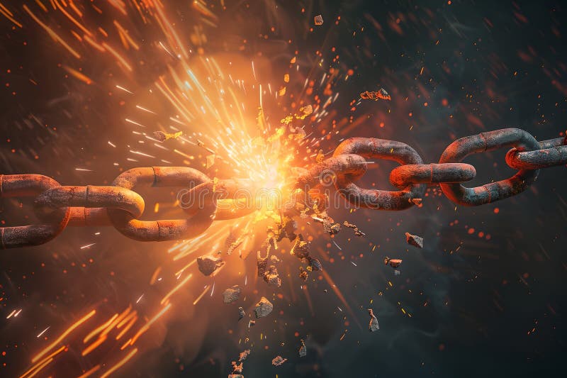 Dramatic Image of a Breaking Chain Under Intense Pressure. Sparks and ...
