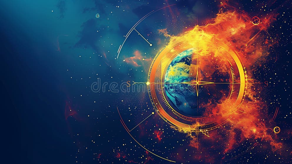 A Dramatic Image of a Burning Earth with a Compass Overlay. Perfect for ...
