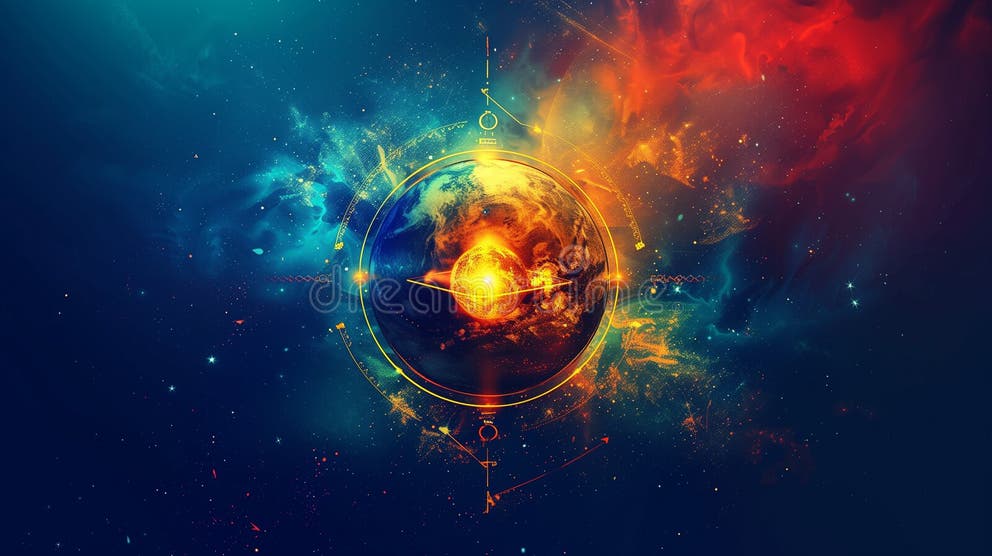 A Dramatic Image of a Burning Earth with a Compass Overlay. Perfect for ...