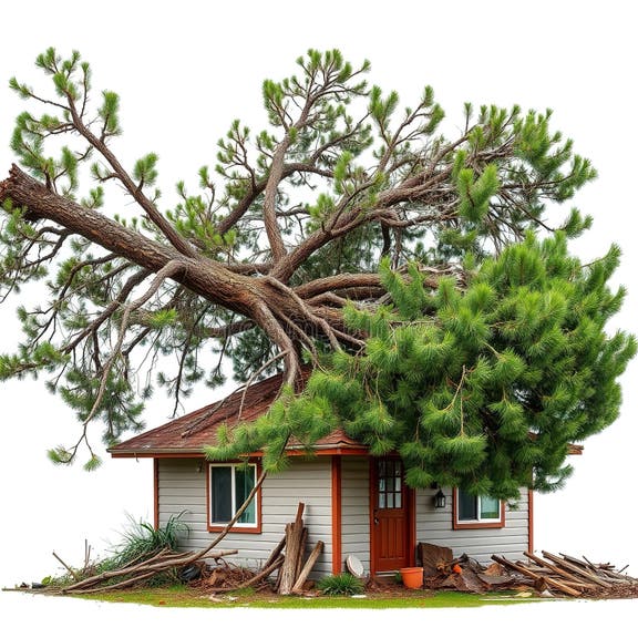 Severe Storm Damage Fallen Tree Crushes Roof Causing Extensive Home ...
