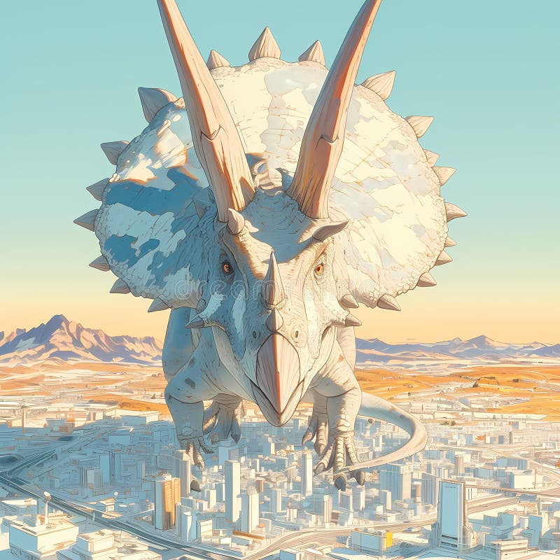 Prehistoric Power in Modern Cityscape Stock Illustration - Illustration ...