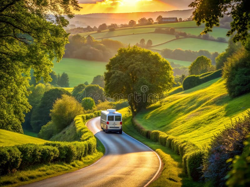 Rural Emergency Response a Country Lane Ambulance on a Winding Road ...