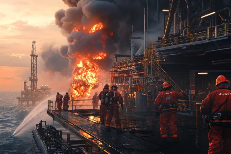 An Intense Scene on an Oil Rig Shows Workers Responding To a Fire ...