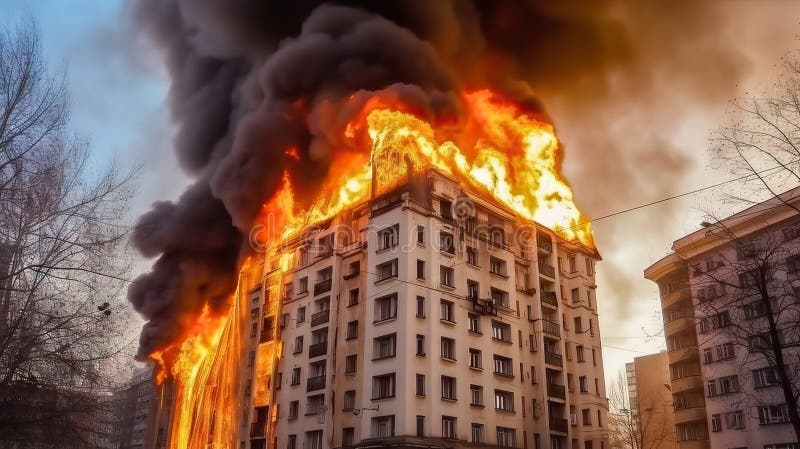 Intense Urban Fire Engulfs Apartment Building with Fierce Flames and ...