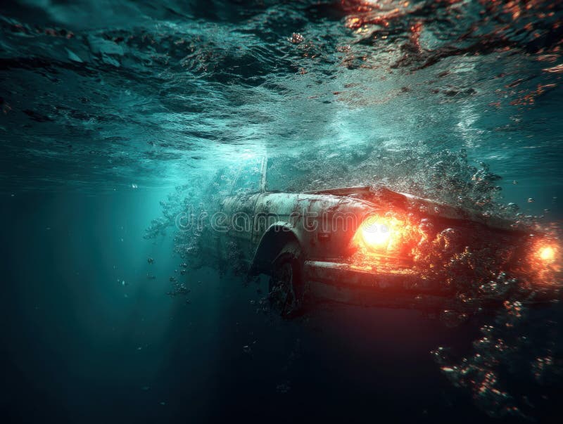 A Dramatic Image of a Car Sinking into Water Stock Image - Image of ...