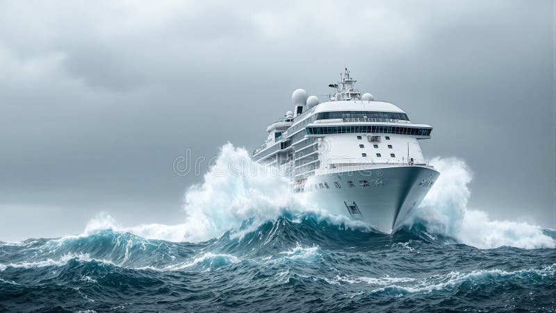 Dramatic Image of a Cruise Ship Battling Massive Waves in a Storm White ...