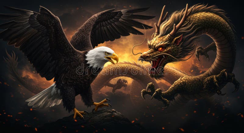 Eagle Vs Dragon: Epic Showdown Stock Illustration - Illustration of ...