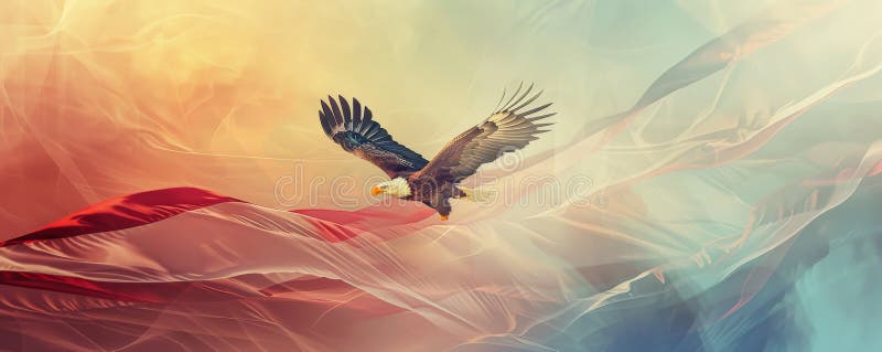 A Dramatic Image of an Eagle Swooping Down with a Wavy American Flag As ...