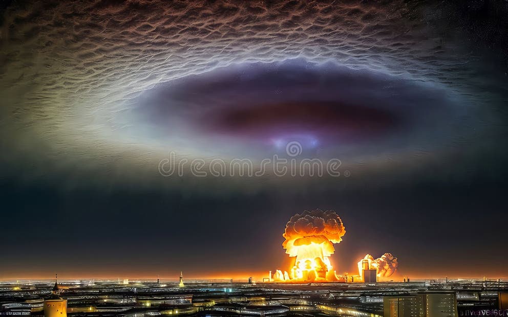 Dramatic Image of Effect in Sky of Atom Bomb Exploding in a Modern City ...