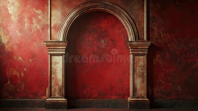 Elegant Archway Red Wall Interior Design Background Distressed Texture ...