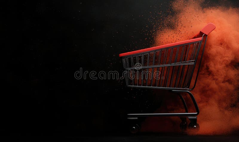 Dramatic Image of an Empty Shopping Cart with Red Powder Explosion ...