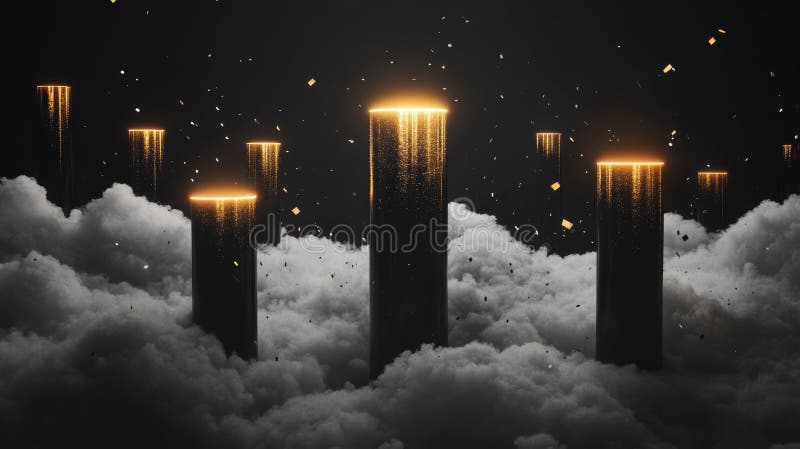 Golden Pillars in Clouds stock illustration. Illustration of ...
