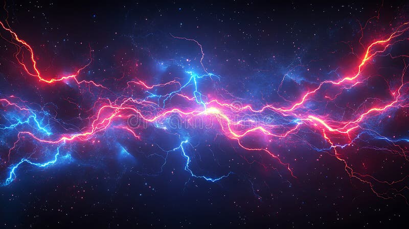 Vibrant Electrical Discharges with Red and Blue Lightning Across a ...