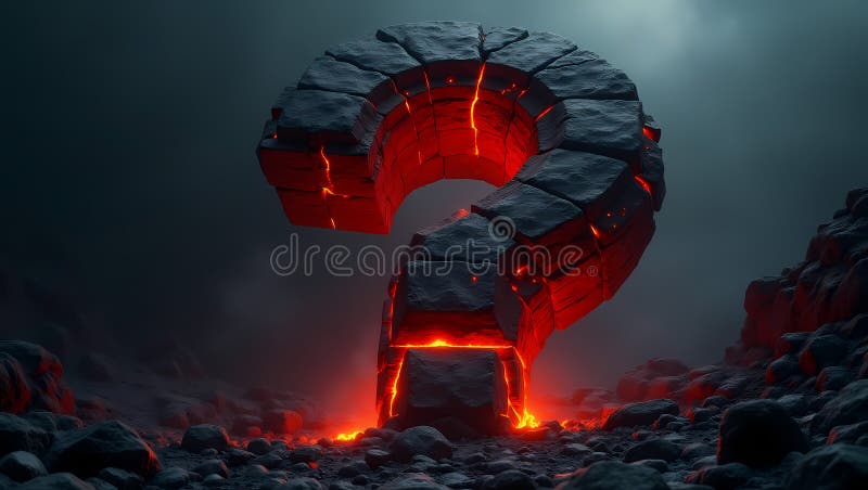 Fiery Question Mark in a Volcanic Landscape Stock Illustration ...