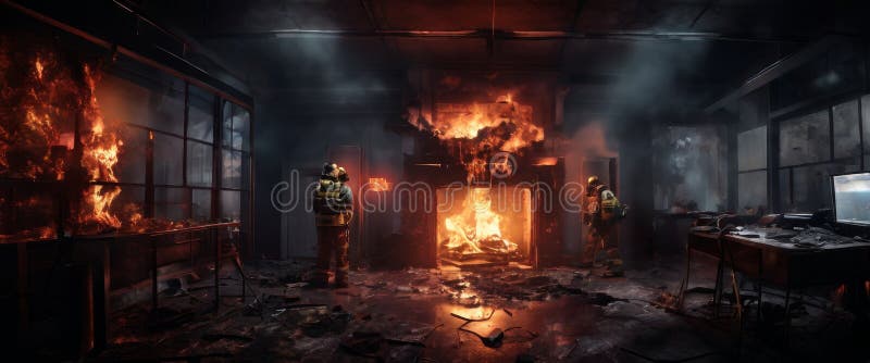 Firefighters Battling Flames in an Office Building Stock Image - Image ...