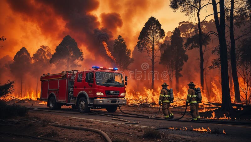 Firefighters Battle Wildfires in Forest - Fire Truck Fighting Blazes ...