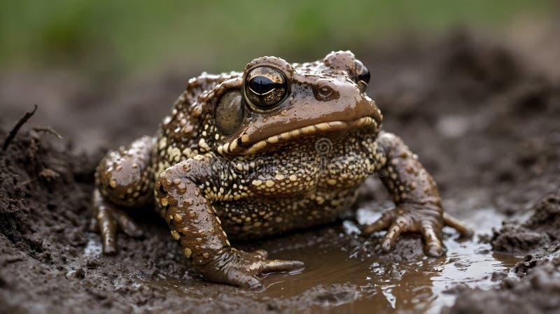 Fowler S Toad Emerging from a Muddy Burrow after Rain, Skin Glistening ...