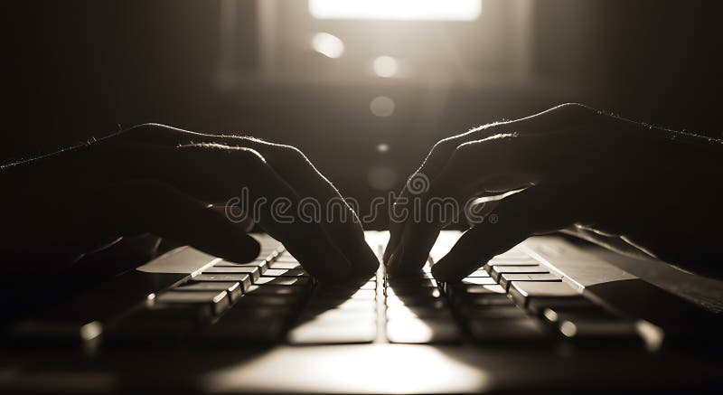Silhouette of Hands Typing stock image. Image of blogging - 378521349