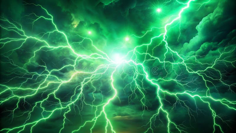 A Dramatic Image of a Green Lightning Storm in the Clouds Symbolizing Power Energy Nature Storm ...