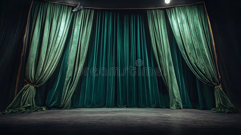 Green Velvet Theatre Curtains Stage Performance Dramatic Background ...