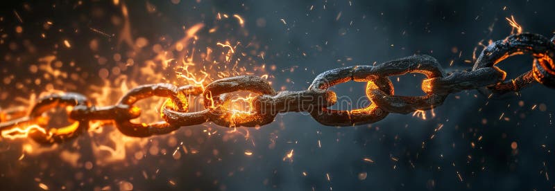 Dramatic Image of Heavy Chains Breaking Apart with Vivid Sparks and ...