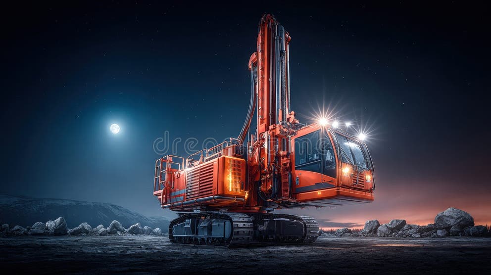 Dramatic Image of a Heavy Duty Mining Machine Working Under a Starry ...