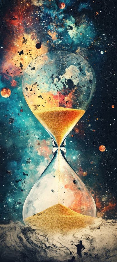 Hourglass in Cosmic Space with Flowing Sand and Vibrant Galaxy Stock ...