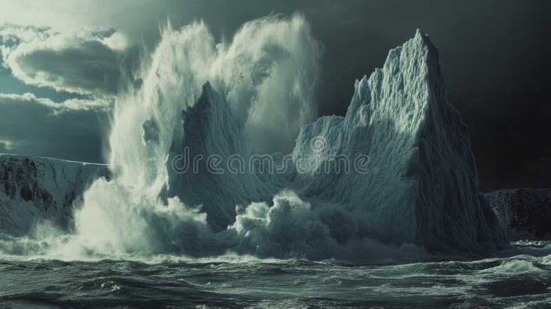 Dramatic Image of an Iceberg Melting into the Sea, Highlighting Climate ...