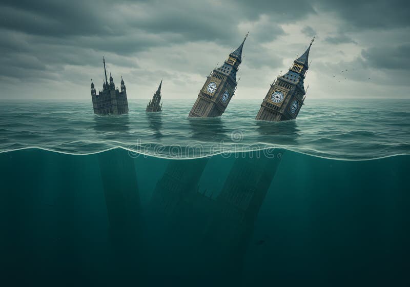 Historical Buildings Submerged Underwater Stock Illustration ...