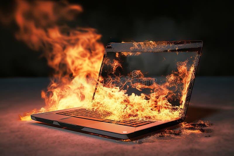 Dramatic Image of a Laptop Engulfed in Flames, Symbolizing Tech ...