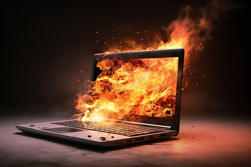 Dramatic Image of a Laptop Engulfed in Flames, Symbolizing Tech ...
