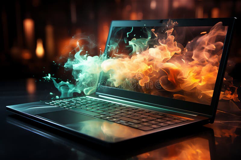 Dramatic Image of a Laptop Engulfed in Smoke, Symbolizing Technical ...