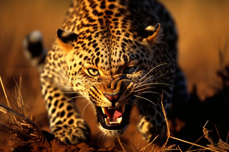 Dramatic Image of Leopard Stalking and Pouncing on Antelope in Vast ...