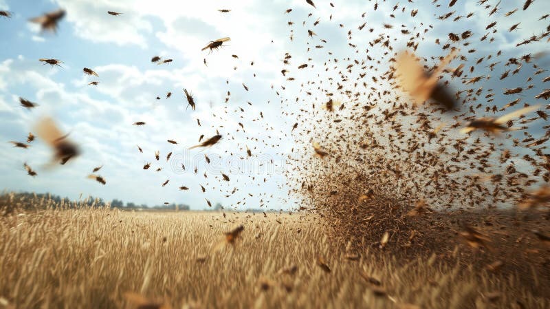 Dramatic Image of a Massive Locust Swarm Engulfing a Field, Showcasing ...