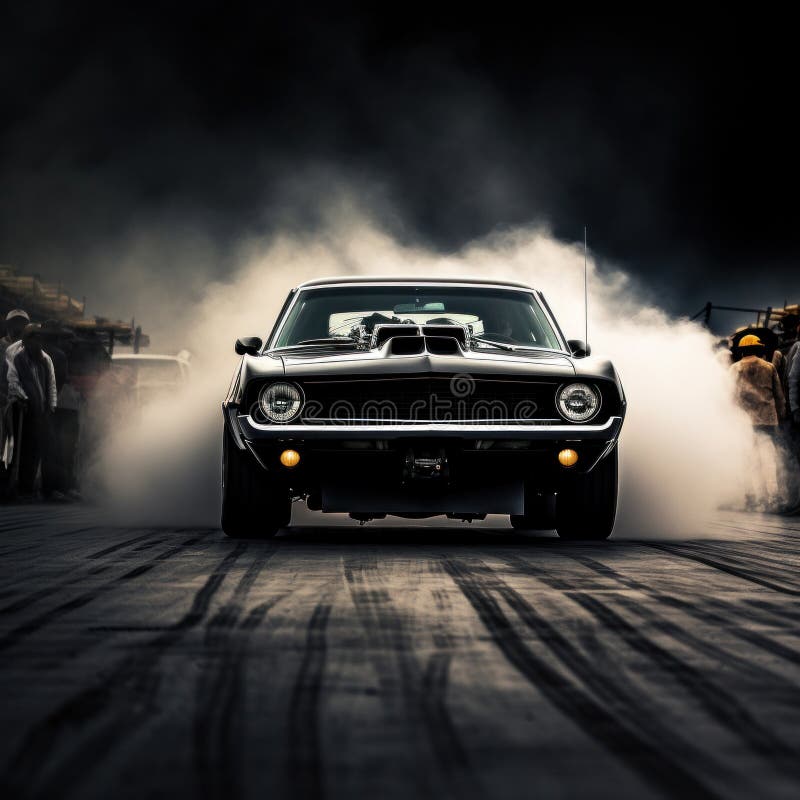 Dramatic Image of a Muscle Car Revving Its Engine at the Starting Line ...