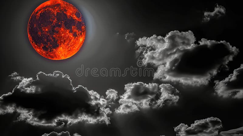 Fiery Red Moon in a Dark Sky Stock Illustration - Illustration of ...