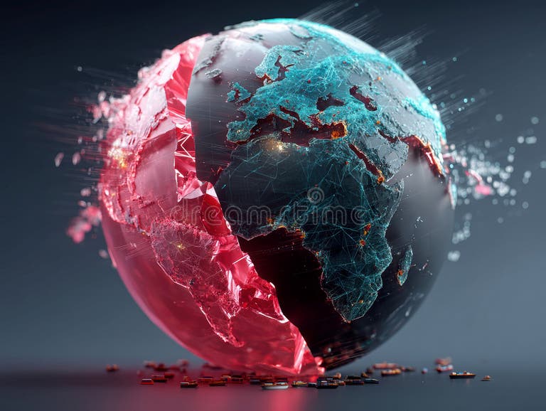 A Dramatic Image of a Shattered Globe with an Explosion, Symbolizing ...