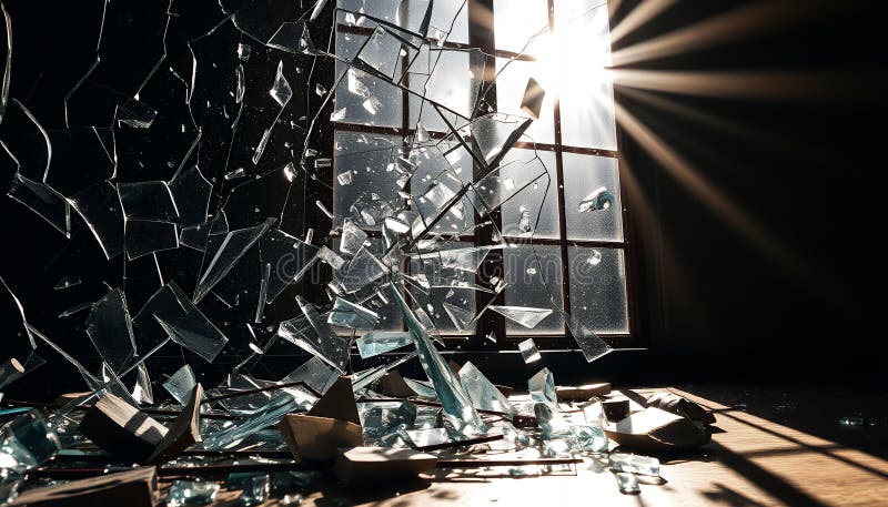 Shattered Window, Sunbeams stock illustration. Illustration of interior ...