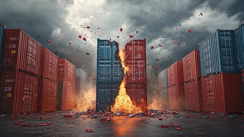 Burning Shipping Container Explosion Freight Yard Stock Photos - Free ...