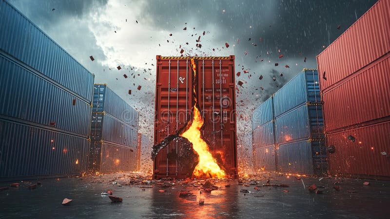 Burning Shipping Container Explosion Freight Yard Stock Photos - Free ...
