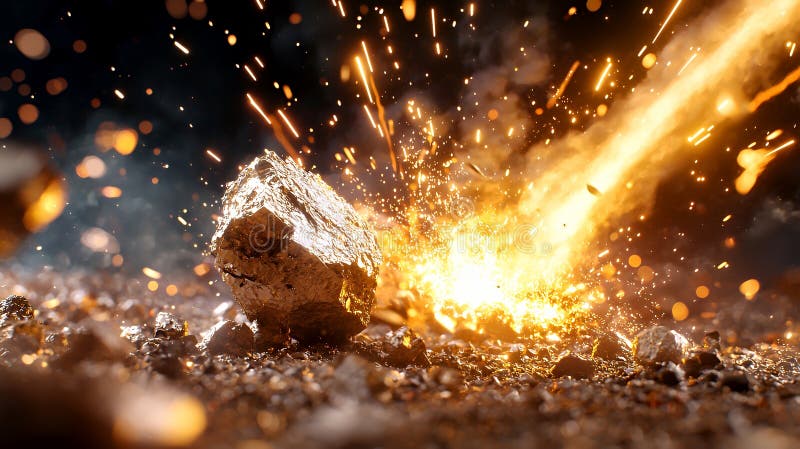 Golden Metal Forging Explosion Stock Illustration - Illustration of ...
