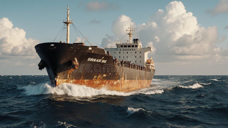 Rusty Cargo Ship Sailing through Stormy Seas Stock Illustration - Illustration of stormy, rugged ...