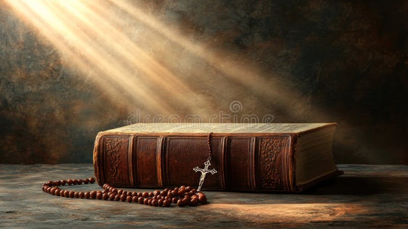 Dramatic Image Showing a Bright Light Beam Shining on an Old Bible with ...